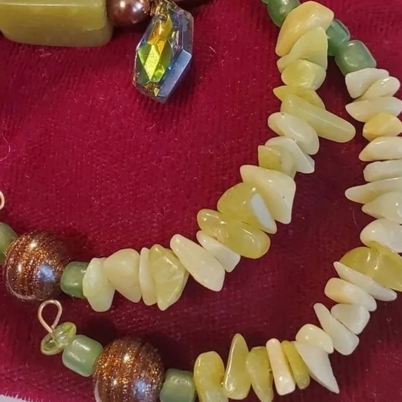 Jewelry | Jade Ankh Bronze Faux Pearls Glass Olive Green Jade Memory ...